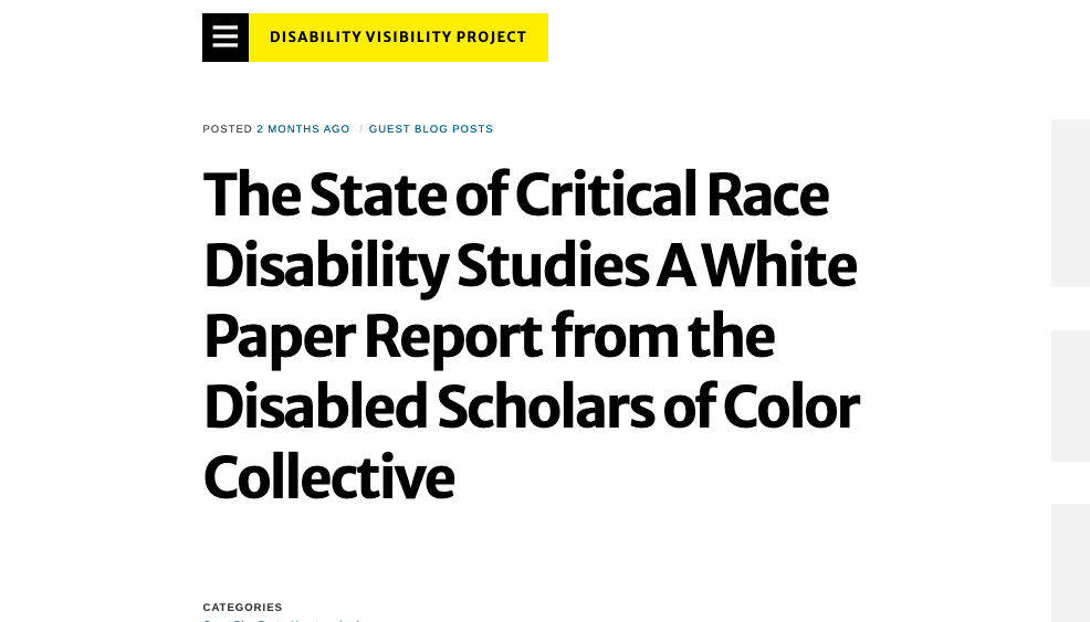 Disability Visibility Project: The State of Critical Race Disability ...